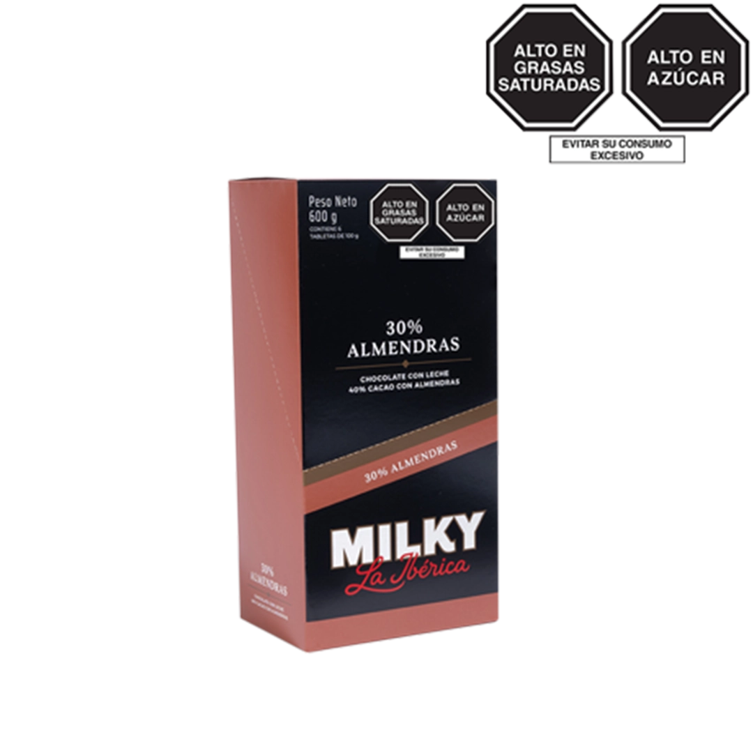 Tableta Milky La Ibérica almendras x 100 g x 6 pzs